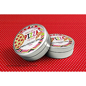 Piece of My Heart Fun Pizza Themed Valentine Party Favor Sticker Labels for Kids, 40 2" Party Circle Stickers by AmandaCreation, Great for Classroom Valentines, Envelope Seals, Gifts, Treats