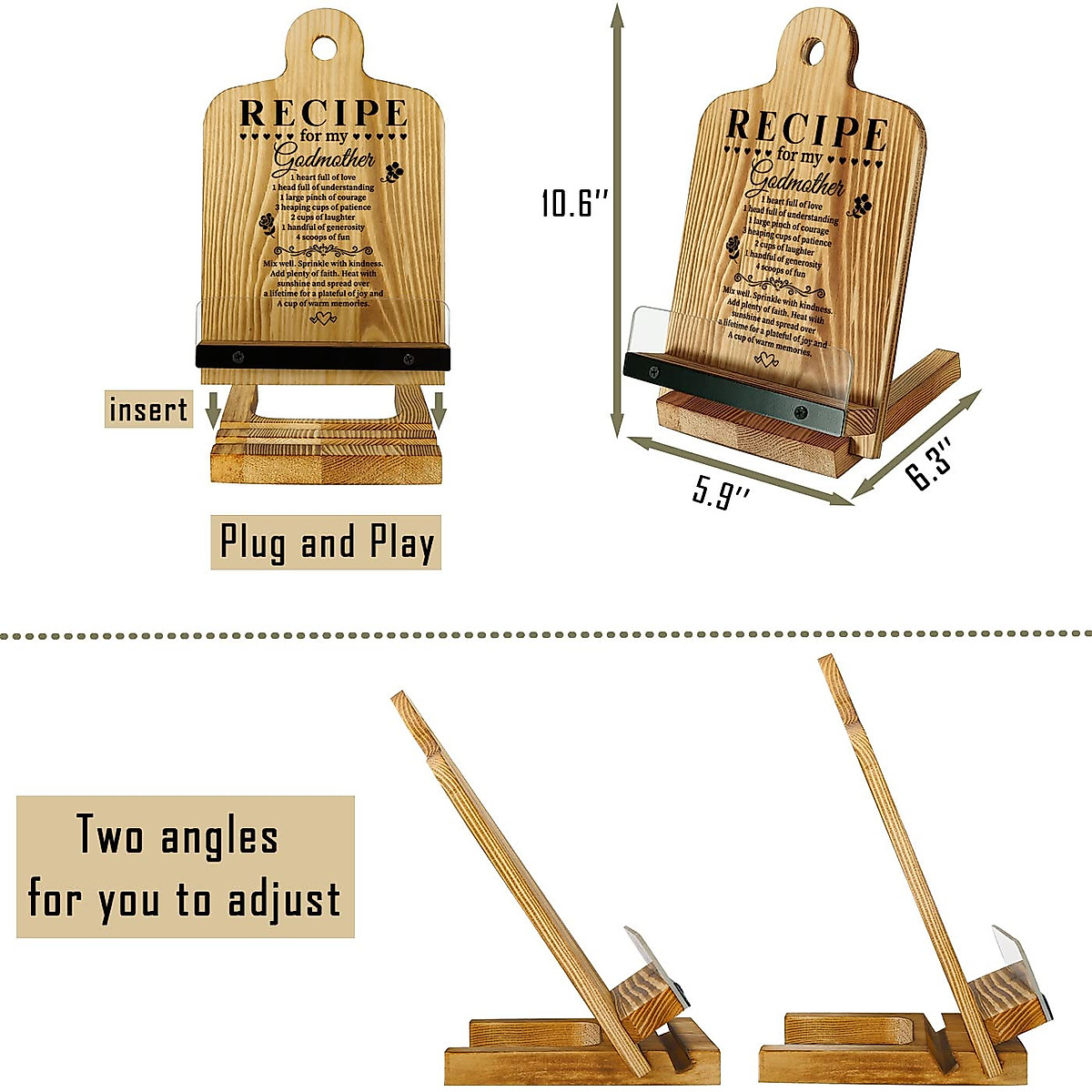 Godmother Gifts, Godmother Proposal Gifts, Mother's Day Gift, Recipe Book Holder Gift, Cookbook Stand for Kitchen Counter Gift for Godmother