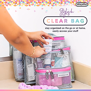 MUMI Travel Toiletry Bag Set of 3 – Water-Resistant Toiletry Bags for Women & Men – Clear Bags for Toiletries, Skincare, Makeup & Travel Essentials – Lightweight, Durable & Portable Organizer - Yellow