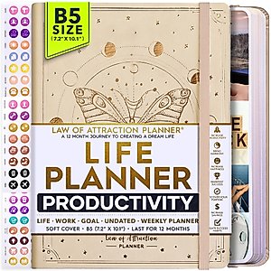 Life Planner - Undated Deluxe Weekly, Monthly Planner, a 12 Month Journey to Increase Productivity & Happiness, Life Organizer, Gratitude Journal, Law of Attraction Planner - Start Anytime