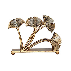 OwlGift Modern Ginkgo Leaves Design Napkin Holder for Tables, Metal Paper Napkin Storage for Kitchen, Stylish Paper Towel Dispenser, Mail Letter Sorter Rack, Document File Organizer – Bronze
