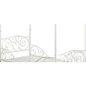 DHP Metal Canopy Kids Platform Bed with Four Poster Design, Scrollwork Headboard and Footboard, Underbed Storage Space, No Box Sring Needed, Twin, White
