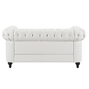 Chesterfield Sofa Set Sofa Loveseat Living Room Chair Juegos Modern Leather Couch Sofa Chair for Bedroom Chesterfield Tufted Leather Sofa Chair for Living Room Loive Seats Furniture Set - White