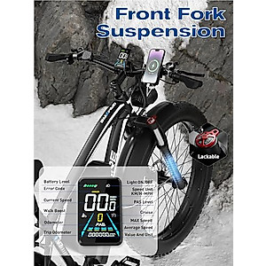 ECOCOGY Electric Bike for Adults 2000W Peak 2500W Motor Ebike with 19.2AH Battery E Bike Up to 40MPH 21 Speed Electric Bicycle, 26" All Terrain Electric Bike Fat Tire with Front Fork Suspension(White)