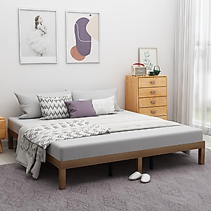 Dolonm Solid Wood Platform Bed No Box Spring Needed, Strong Wood Slat Support, 12 Inch Wooden Bed Frame King Size Natural Pine