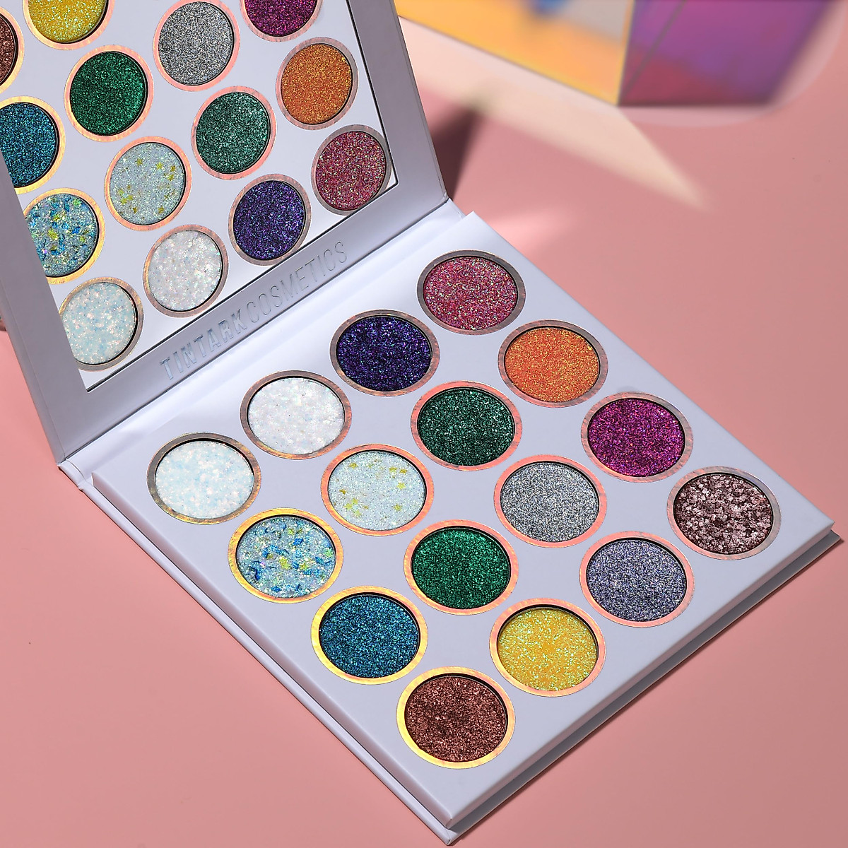 Tintark Glitter Butter Sparkle Eyeshadow Palette, 16 Colorful Holographic Multichrome Iridescent Chameleon Makeup Palette, Shimmer Highlighter Metallic Eye Shadow, Rainbow Eyeshadow Pallets