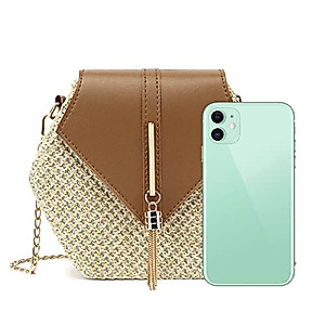 Sykorvon Straw Crossbody Bags for Summer, Cute Beach Bags for Women, Small Summer Straw Beach Woven Vacation Shoulder Bag Purses with Tassel (Brown)