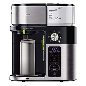 Braun MultiServe Coffee Machine 7 Programmable Brew Sizes / 3 Strengths + Iced Coffee & Hot Water for Tea, Glass Carafe (10-Cup), Stainless/Black, KF9150BK