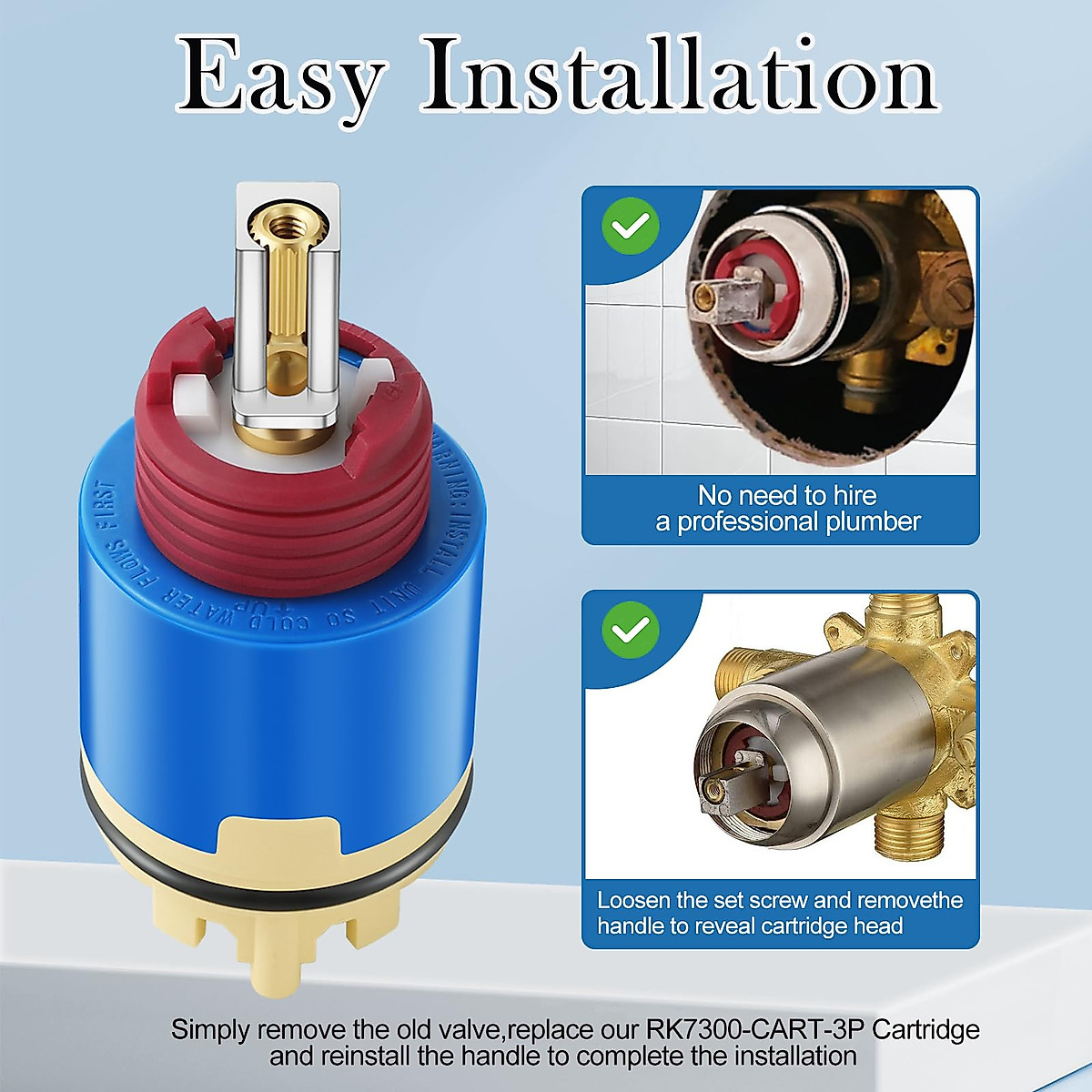 Vayolli RK7300-CART-3P Pressure Balancing Cartridge Replacement,RK7300-CART-3P Shower Cartridge Compatible with Z-7300,Z-7301,Z-7302 Series Single Handle Faucets Tub and Shower Valve (1)