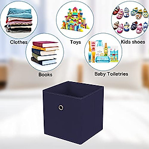 DABEACT Fabric Cubes Storage Containers ,11 Inch Cloth Storage Cube Foldable Storage Bins Cubes Organizer Baskets with Dual Handles for Shelf Closet Set of 3,(Navy Blue)