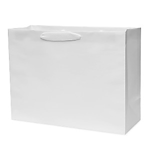 White Gift Bags with Handles - 16x6x12 Inch 50 Pack Designer Shopping Bags in Bulk, Large Gift Wrap with Fabric Ribbon Handles for Boutiques, Small Business, Retail Stores, Merchandise, Birthdays