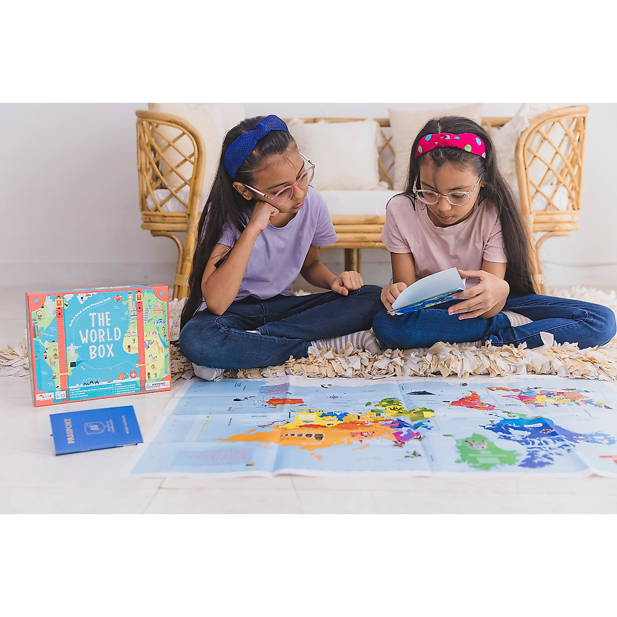 CocoMoco Kids World Map Game for Kids -Combo of 4 Activities - Learn Geography World Map Poster for Wall, Country Trump Cards for Kids, Fake Passport, Travel Scrapbook, Birthday Gift for Boys, Girls