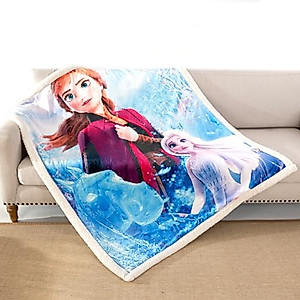 Kids Sherpa Flannel Throw Blanket 50" x 60 inches, Super Soft Cozy Plush Blanket for Indoor and Outdoor Use (Frozen-3, Throw(50'' × 60''))