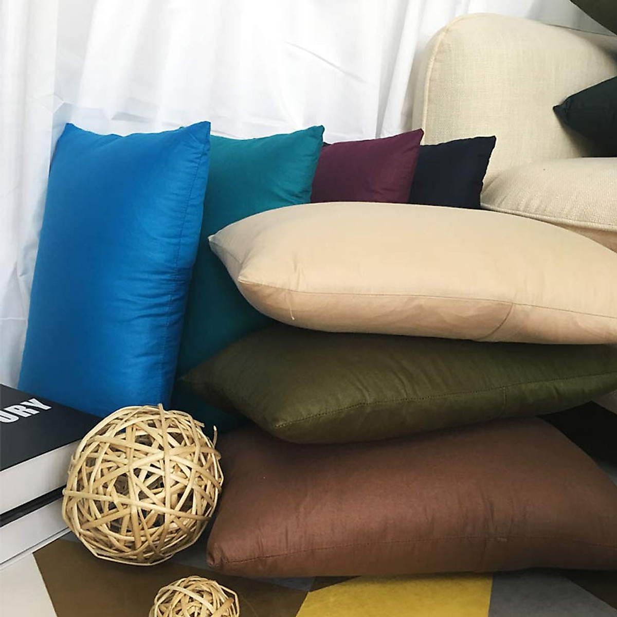 8-Pack 100% Cotton Comfortable Solid DIY Decorative Throw Pillow Case for Christmas Halloween Couch Sofa (4-Pack White and 4-Pack Black)