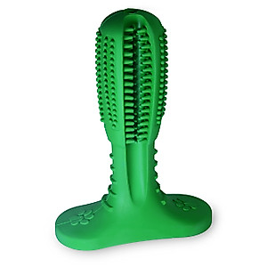 SWOEMENY Pet Dog Toothbrush, Dog Toothbrush Stick, Dog Chew Toys Natural Rubber Durable Tooth Cleaner Oral Dental Health Care Brush for Pet (19 to 40 pounds), Green