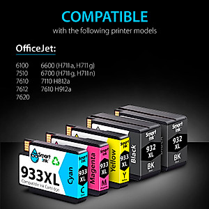 Smart Ink Compatible Ink Cartridge Replacement for HP 932XL 933XL 932 XL 933 (5 Pack Combo) to use with HP Officejet 6600 6100 6700 7510 7610 7612 7510 Printers (2 Black XL, Cyan, Magenta, Yellow)