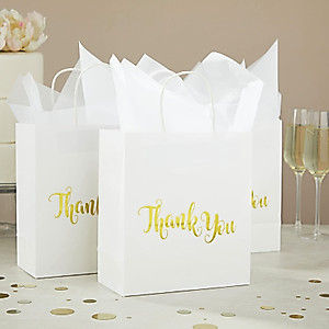Juvale 15 Pack White Thank You Paper Gift Bags with Handles, Tissue Paper for Wedding, Baby Shower, Birthday Party Favors (8 x 4 x 8.8 In)
