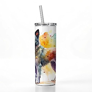 Mudi Dog Watercolor Style Skinny Tumbler 20oz with Straw Insulated Water Bottle Gift