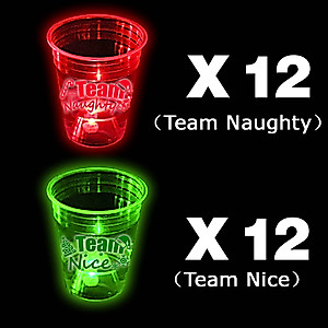 mishunyus 24 Pcs Christmas Party Cups,Glowing Christmas Team Naughty or Nice Party Cups Decoration Cups for Christmas Party Cups Party Supplies(Red & Green)
