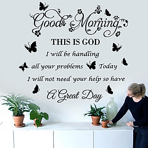 Bible Verse Wall Stickers Inspirational Quote Good Morning This is God Wall Decals Religious Wall Stickers Flower Butterfly Wall Decal for Bedroom, Living Room Office Bathroom Wall Decoration.
