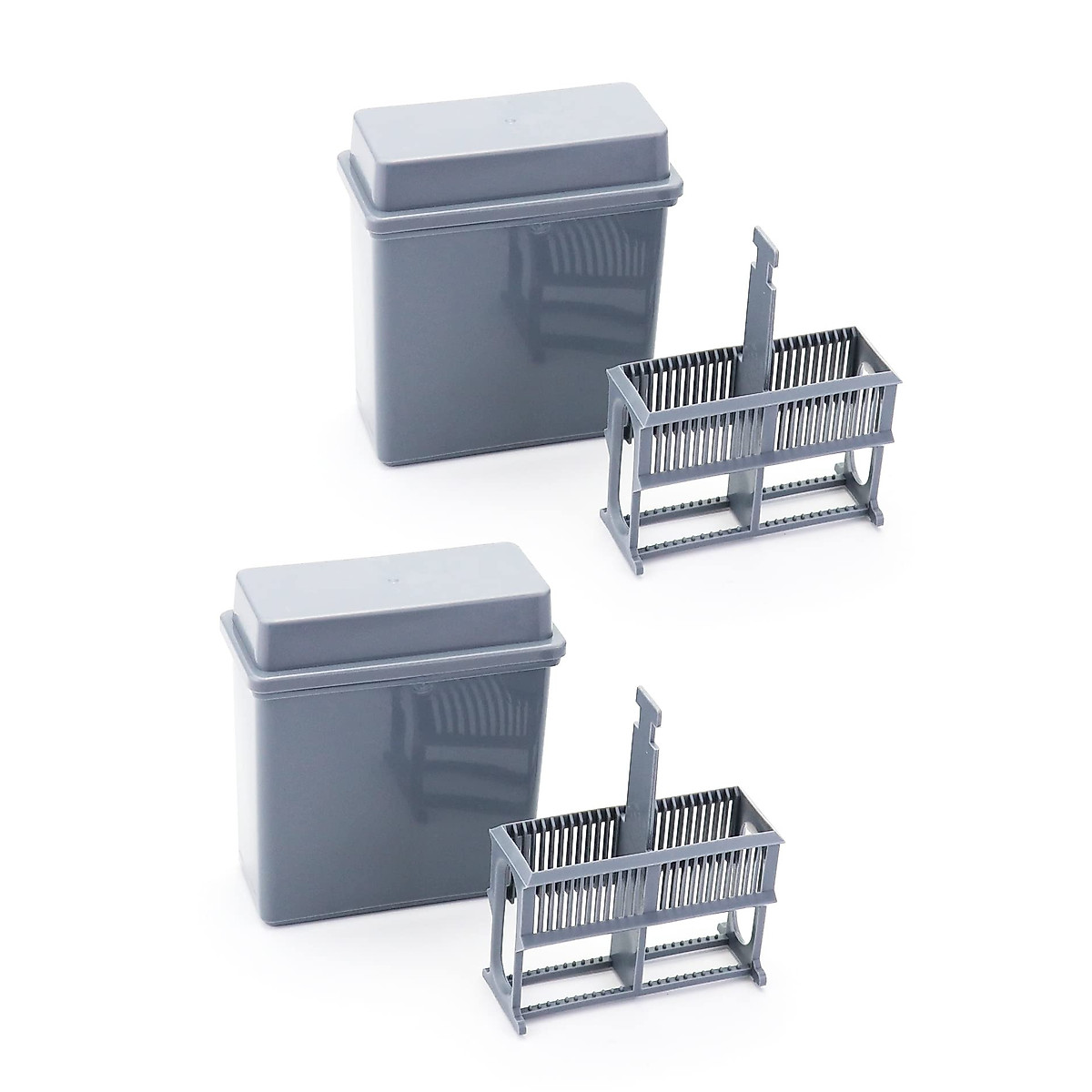 QWORK Microscope Slides Staining Jar and Rack, 2 Pcs 24-Slots, Grey