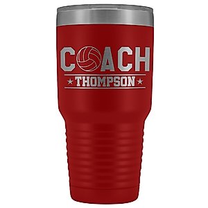 Personalized Volleyball Coach Tumbler Cup With Coach Name - Customized Volleyball Coach Gift - Custom Volleyball Coach Travel Mug - Red