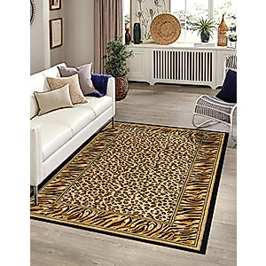 Unique Loom Wildlife Collection Animal Inspired with Cheetah Bordered Design Area Rug, 3 ft 3 in x 5 ft 3 in, Ivory/Black