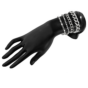 Kercisbeauty 4pcs Women Dainty Bracelet Set with Lock Toggle Clips Pendant Cuff and Chunky Chain Bracelets Punk Jewelry (Silver)