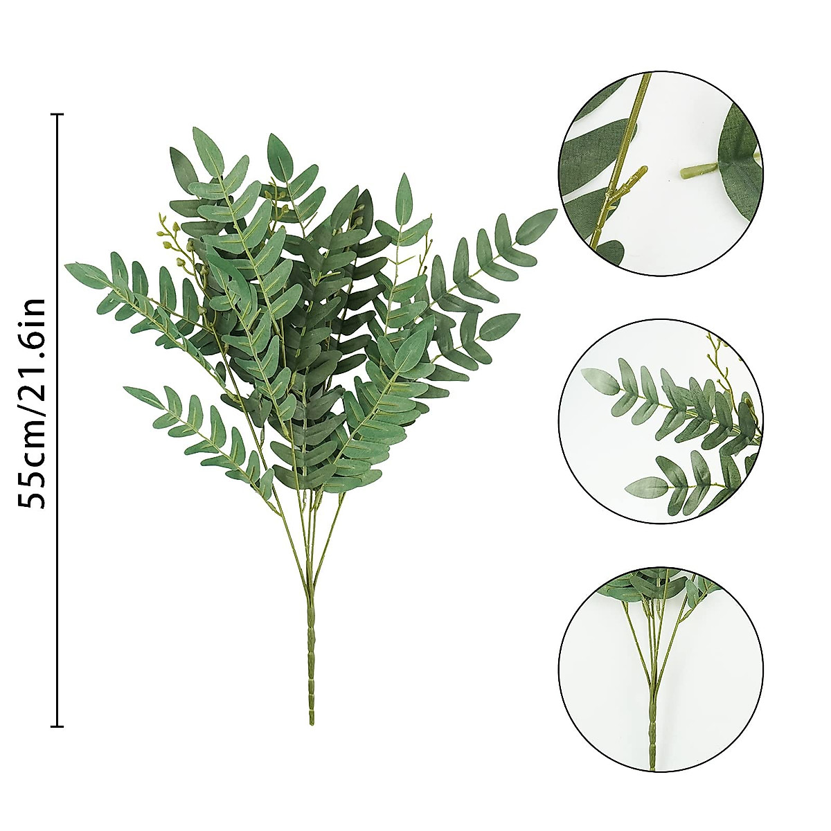 Phliofd 3pcs Artificial Greenery Stems Fake Ferns Plants 23.6'' Tall, Faux Leaves Shrubs Branches for Outdoor Wedding Flower Arrangements Home Garden Table Centerpiece Spring Summer Decor Green