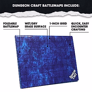 DUNGEON CRAFT Battlemaps Board Game, Battle Mat for Dungeons and Dragons, Double-Sided Gloss Laminated DND Mat, Wet and Dry Erase Board, Table Top Games (Ocean Pack, 24"x33"/1" Grid)