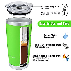 Permodel 20oz Tumbler,Vacuum Insulated Cup With Lid & Straw,Stainless Steel Travel Coffee Mug to Keep Hot and Cold up to 6-12H for Home & Office & Outdoor.(Grass Green)