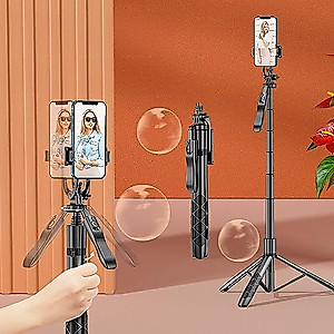 Yuehuam 60 Cell Phone Selfie Stick Tripod,Smartphone Tripod Stand All-in-1 Portable Lightweight Phone Tripod Stand with Wireless Remote & Phone Holder Extendable Phone Tripod