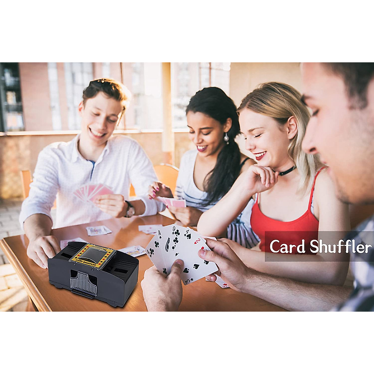 TAAVOP Automatic Card Shuffler, 1-2 Deck Battery-Operated Electric Poker Card Shuffler Machine, for Playing CardsUNO (Black), 8 x 4 x 4 inches；15.11 Ounces