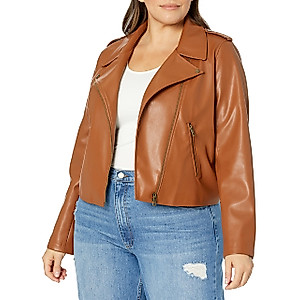The Drop Women's Heather Faux Leather Moto Jacket, Cognac, XXL, Plus Size