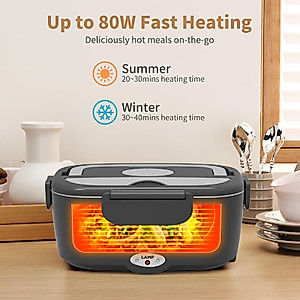 Geveniss Electric Lunch Box for Men, Women, Adults - 80W Fast Heating Lunch Box (12V/24V/110V) - Heated Lunch Box with Dual 1.5L SS Containers - Portable Food Warmer for Car, Truck, Office Use