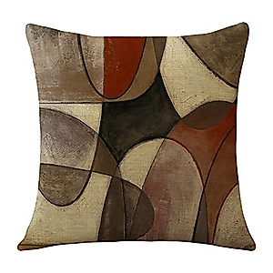 Couch Pillows for Iiving Room Set of 4 ,Brown and Blue Decorative Throw Pillow Covers 18x18 Inch Geometric Abstract Arts Linen Pillowcase Cushion Cases (Abstract Arts)