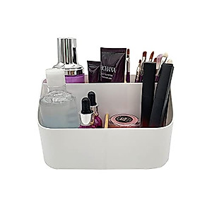 SUNFICON White Bathroom Tray Makeup Organizer Cosmetic Display Case 3 Detachable Dividers Office Stationery Storage Holder Countertop Storage Unit Makeup Box Vanities Office Desk Gift