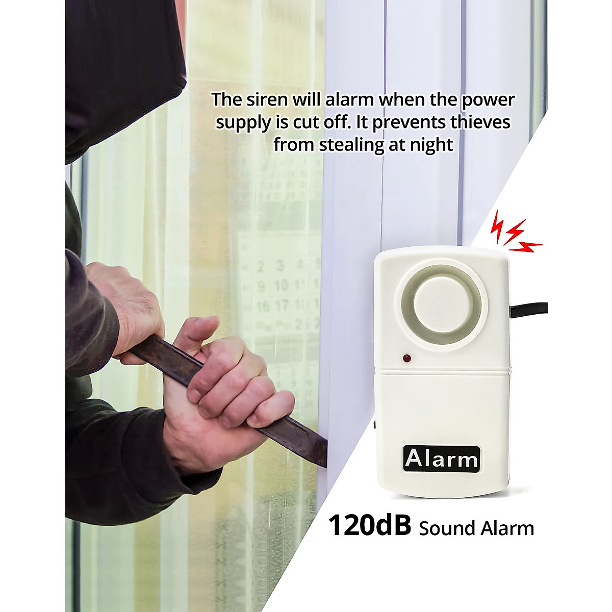 QWORK Power Failure Alarm, 2 Pack Automatic Power Cut Failure Outage Alarm 120db LED Indicator Smart Warning Siren Power by 9V Battery (NOT Included), Plug 220V