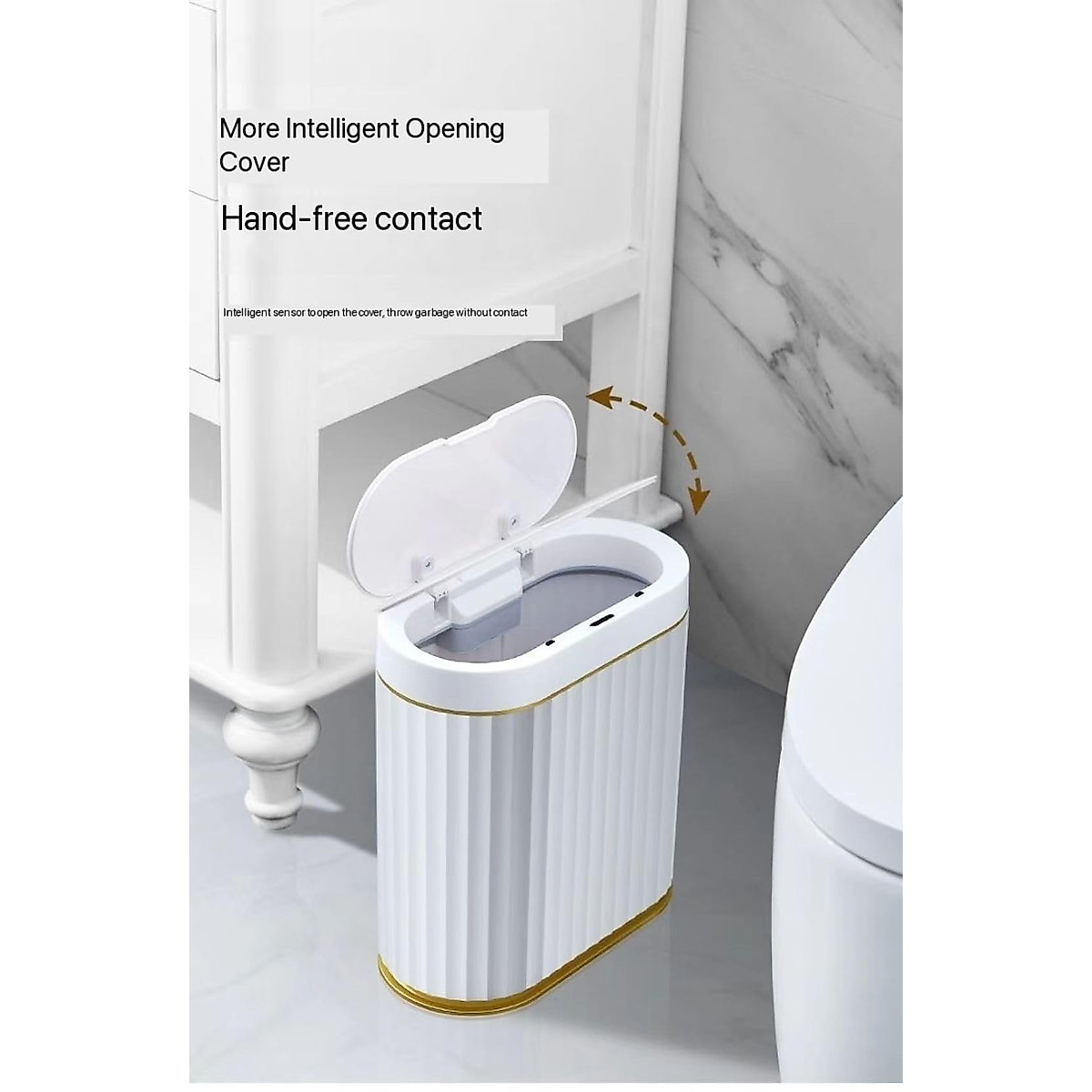 ArHaR Large Capacity Smart Sensor Wastebasket Automatic Household Bathroom with Lid Electric Narrow Paper Basket Seam Potty (7 Litre) (White Grey)