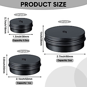 Chumia 144 Pcs Metal Round Tins Portable Aluminum Tin Cans Containers Small Candle Tins Empty Tin Containers with Screw Lids Metal Tin Containers for Christmas Cream Spices Candles, 3 Size(Black)