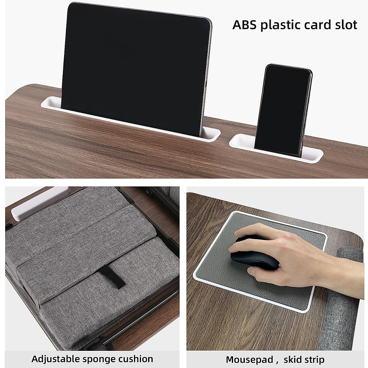 OMUMUO Laptop Desk, 3 in 1 Lap Desk with Cushion 17 inch Laptop Desk,Foldable Adjustable Height, with Mouse pad Wrist Rest Card Slot for iPad Mobile Phone,Lap Desk for Bed Couch