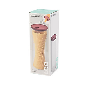BergHOFF LEO Glass Pasta Container 4"x 11.5" 2 qt. Pink Airtight Lids Scratch-resistant Leakproof Leftover Storage