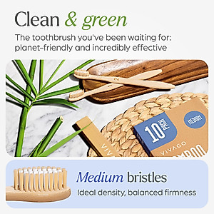VIVAGO Bamboo Toothbrushes Medium Bristles 10 Pack - BPA Free Medium Bristles Toothbrushes for Adults | Eco-Friendly, Compostable & Biodegradable Toothbrush | Natural Wooden Toothbrushes