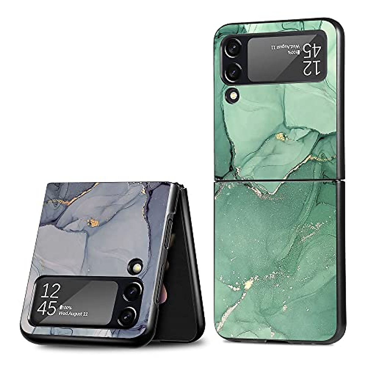 Granite Marble Phone Case for Samsung Galaxy Z Flip 3 Z Flip 3 5G Flip3 Flip4 Black Hard PC Cover,Z5,for Z Flip 3 5G