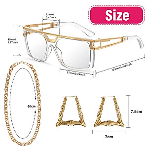 80s 90s Outfit for Woman Hip Hop Costume Legging Rapper Sunglasses Gold Chain Earring Party Accessories(XX-Large,Rose Red)