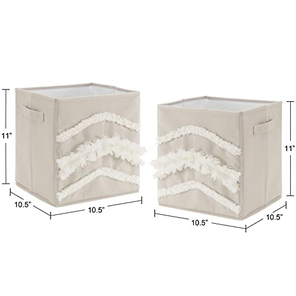 Sweet Jojo Designs Boho Bohemian Foldable Fabric Storage Cube Bins Boxes Organizer Toys Kid Baby Children - Set of 2 - Solid Taupe Beige Ivory Cream Off White Linen Farmhouse Shabby Chic Modern Tufted