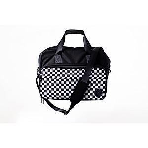 Versatex Black and White Checkered, Waterproof, Portable, Recharging, Charging port, Laptop Bag, Backpack with adjustable straps, expandable compartment, comfortable, strap sleeve