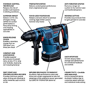 BOSCH GBH18V-34CQN PROFACTOR™ 18V Connected-Ready SDS-plus® Bulldog™ 1-1/4 In. Rotary Hammer (Bare Tool)