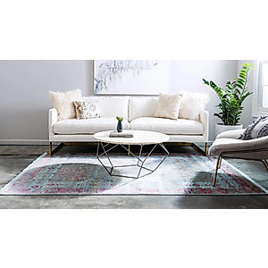 Unique Loom Baracoa Collection Bright Tones Border Vintage Traditional Area Rug, Rectangular 5' 5" x 8' 0", Blue/Pink