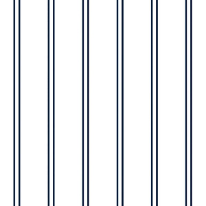 Wake In Cloud - Striped Comforter Set, Ticking Stripe Vertical Pinstripe Neutral Farmhouse Pattern Printed, Soft Lightweight Bedding, 3 Pieces, Navy White, Queen Size